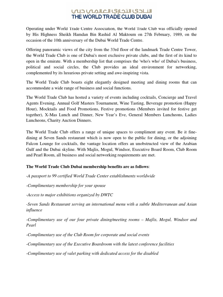 World Trade Club Membership Prospect For CEO CLUBS UAE Members | PDF ...