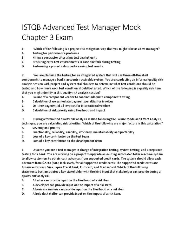 ISTQB Advanced Test Manager Mock Chapter 3 Exam | PDF | Software ...