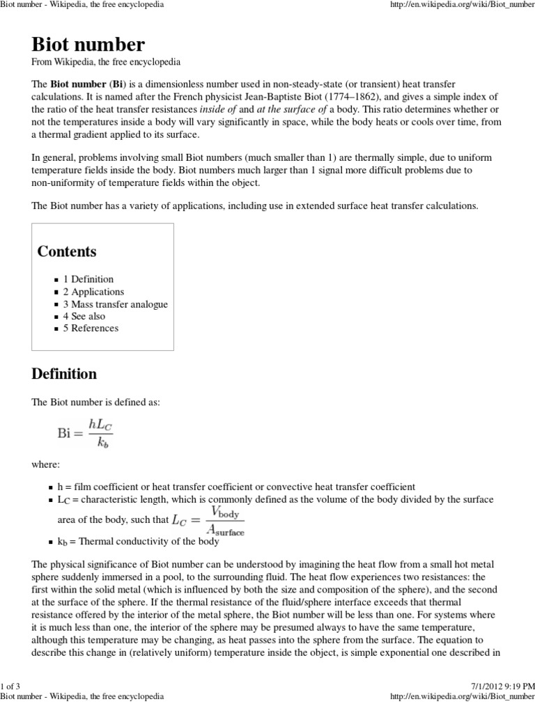 Biot Number - Wikipedia, The Free Encyclopedia | PDF | Heat Transfer ...