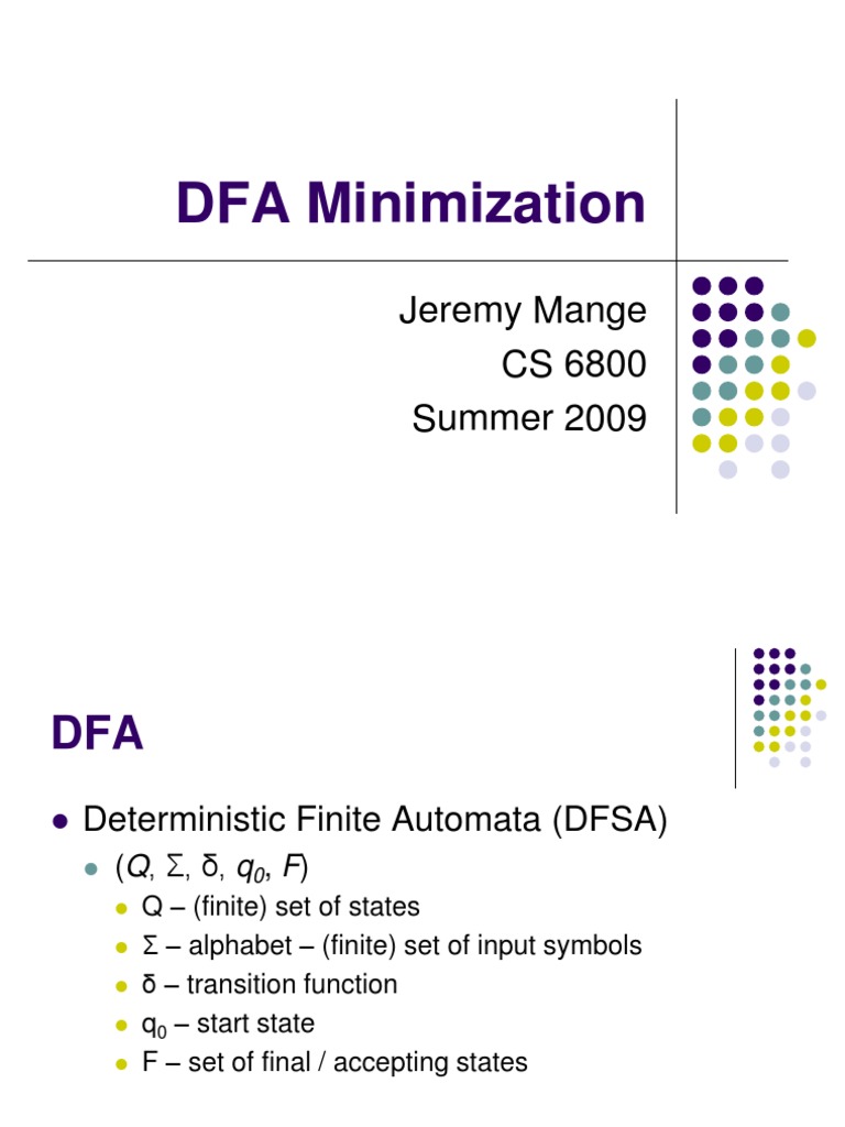 DFA Minimization Algorithm | PDF | Models Of Computation | Formal Methods