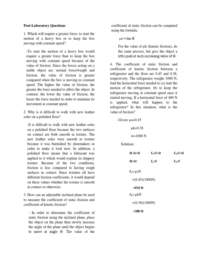 Measuring Friction Forces Using an Adjustable Inclined Plane | PDF ...
