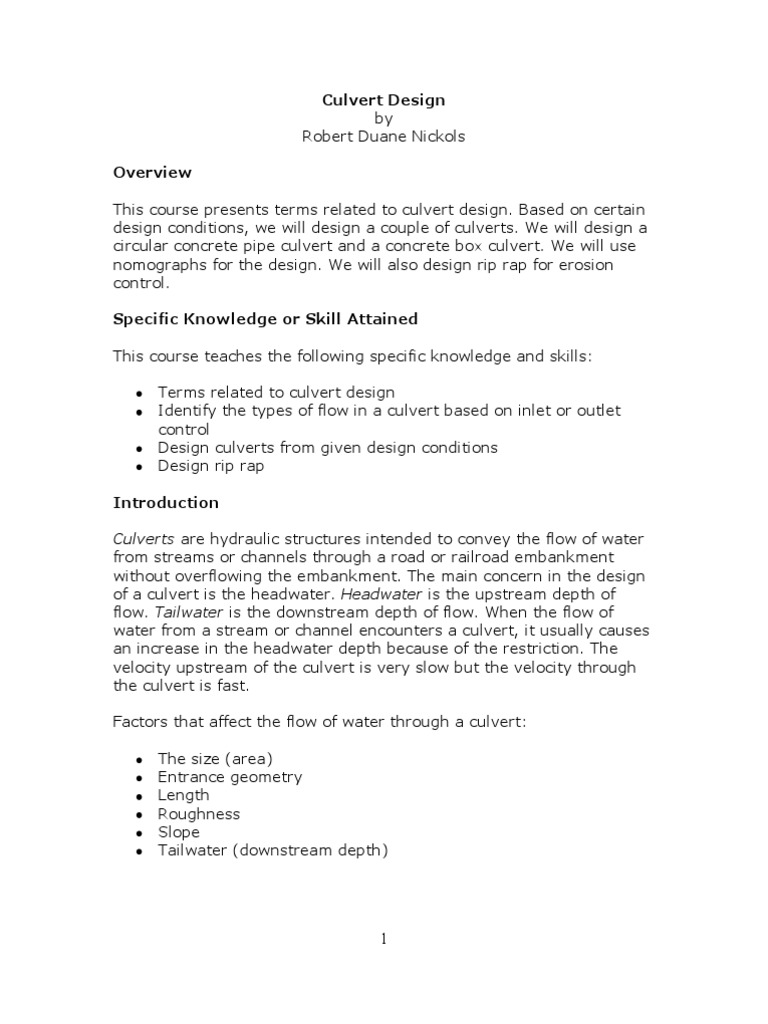 Culvert Design | PDF | Flood | Discharge (Hydrology)
