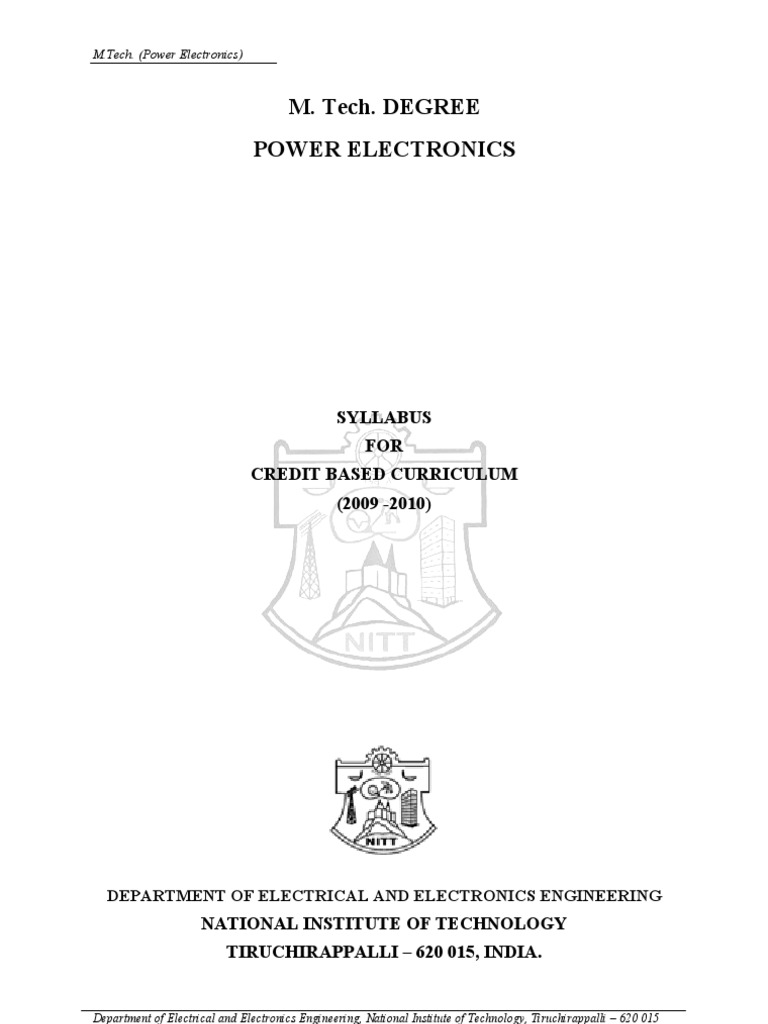 MTech Power Electronics Syllabus NIT Tiruchirappalli | PDF