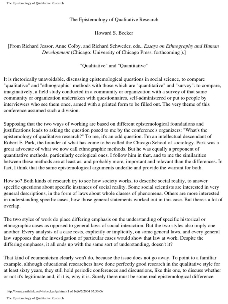 BECKER, Howard S - The Epistemology of Qualitative Research | PDF