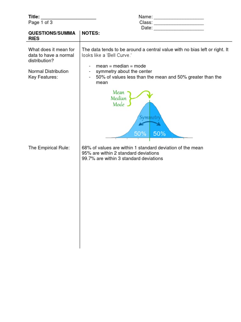 Normal Distribution Curve Cornell Notes | PDF