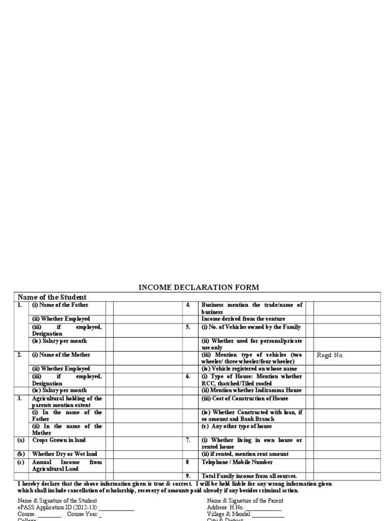 Income Declaration Form (2s012-13) | PDF