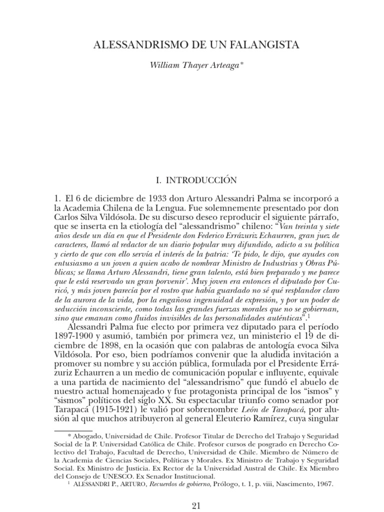 Alessandrismo de Un Falangista | PDF | Chile | Votación Alessandrismo de Un Falangista | PDF | Chile | Votación