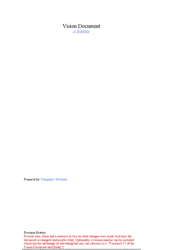 Vision Document Template | PDF | Goal | Precedent
