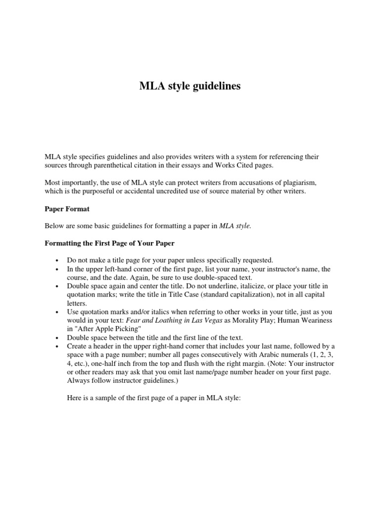 MLA Style Guidelines: Paper Format | PDF | Citation | Writing