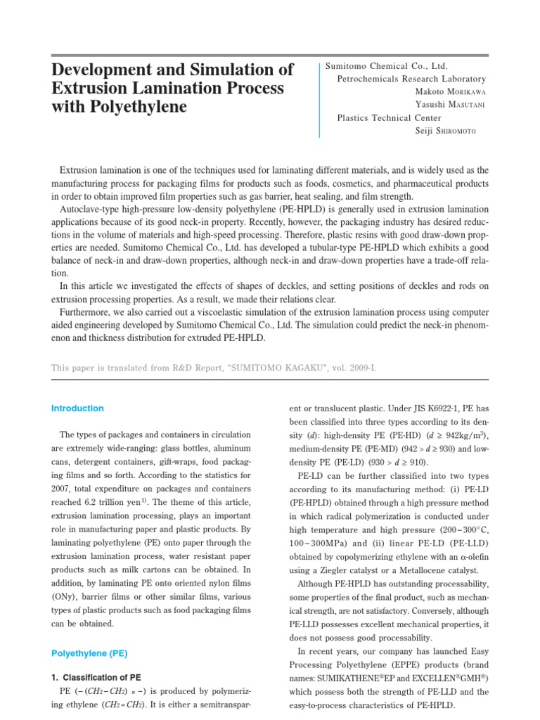 Development and Simulation of Extrusion Lamination Process With ...