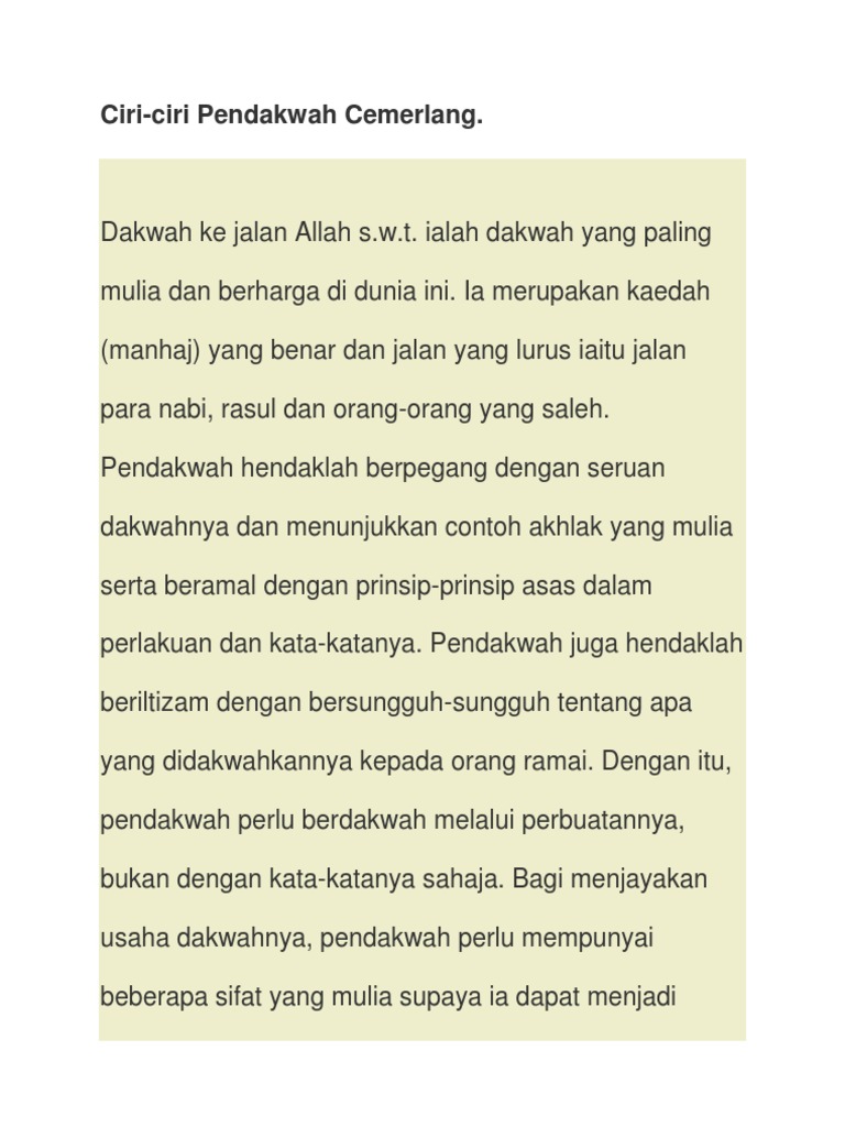 Ciri Pendakwah Cemerlang dan Berkesan | PDF