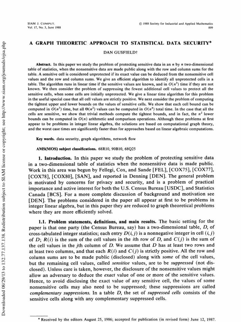 A Graph Theoretic Approach To Statistical Data Security | PDF | Linear Programming | Graph Theory