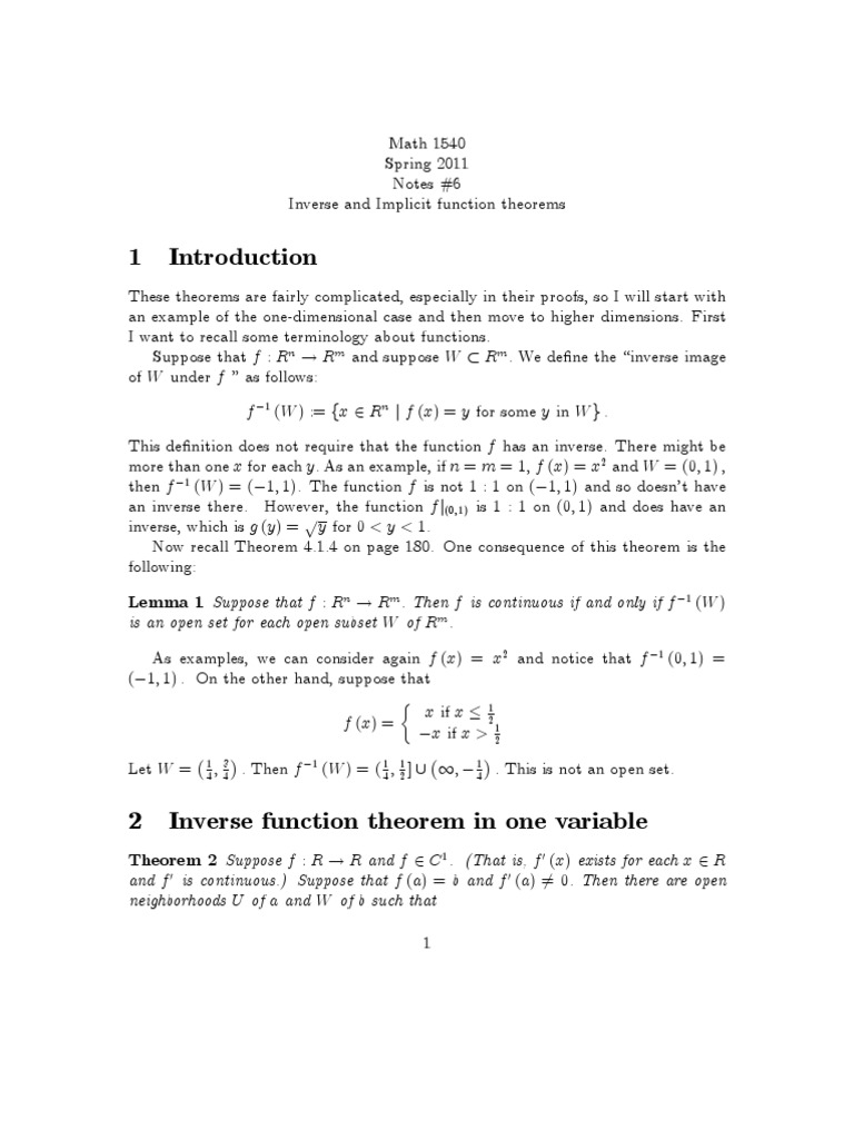 Inverse Mapping Theorem PDF | PDF | Mathematical Objects | Mathematical Analysis