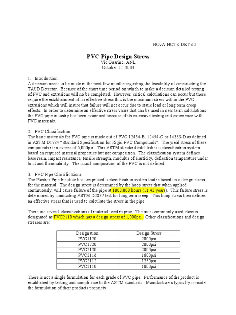 PVC Pipe Design Stress | PDF | Pipe (Fluid Conveyance) | Polyvinyl Chloride
