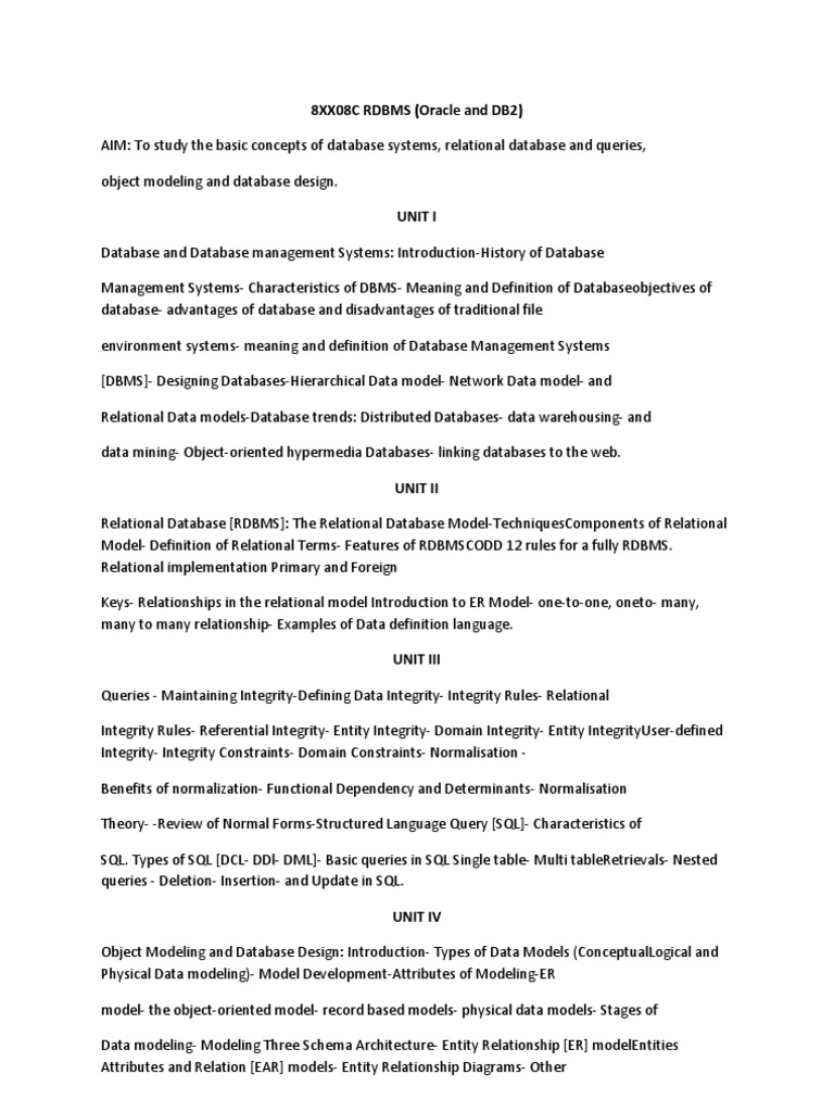 RDBMS Syllabus | PDF | Relational Database | Databases