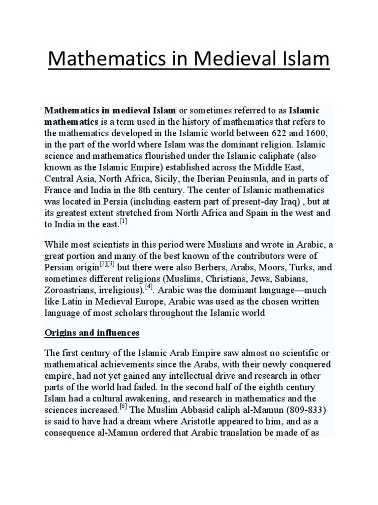 Islamic Mathematics | PDF | Non Euclidean Geometry | Algebra