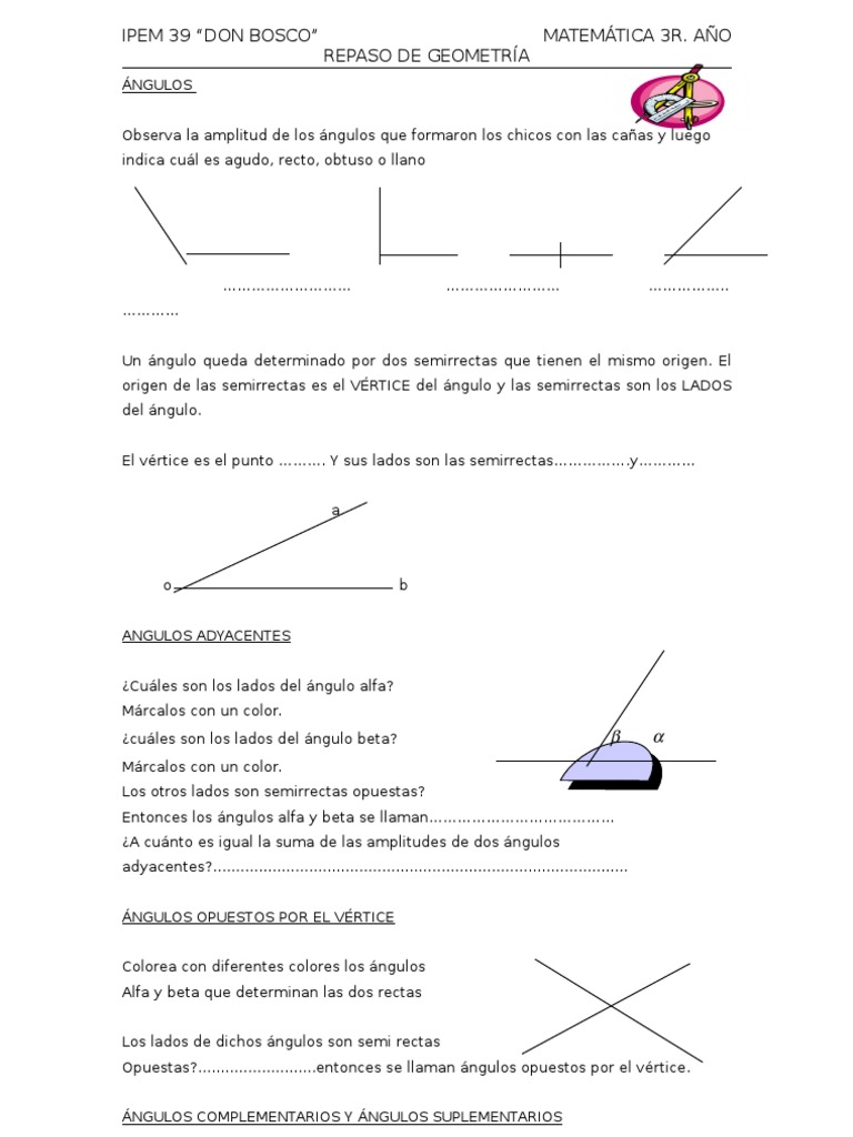 ÁNGULOS de 3ro Matemáticas | PDF | Línea (geometría) | Geometría Elemental