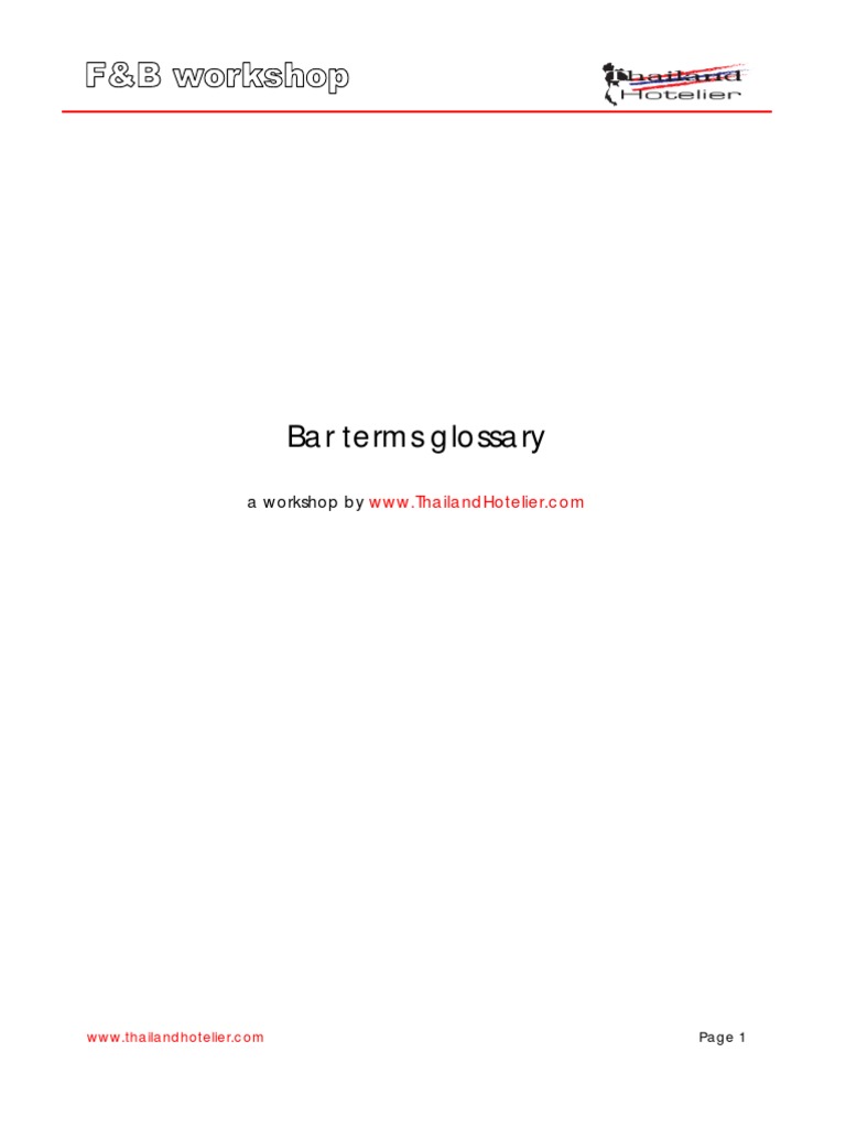 Bar Training Glossary of Bar Terms | PDF | Drink | Alcoholic Drinks