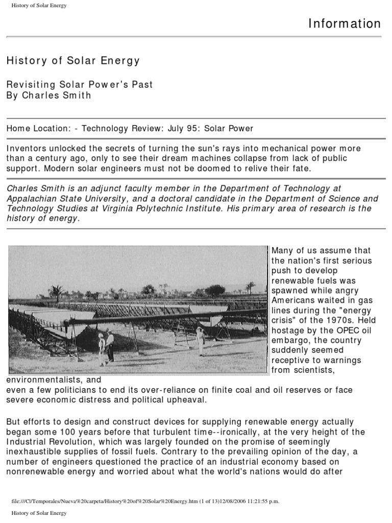 Harnessing the Sun: A History of Pioneering Inventions in Solar Energy ...