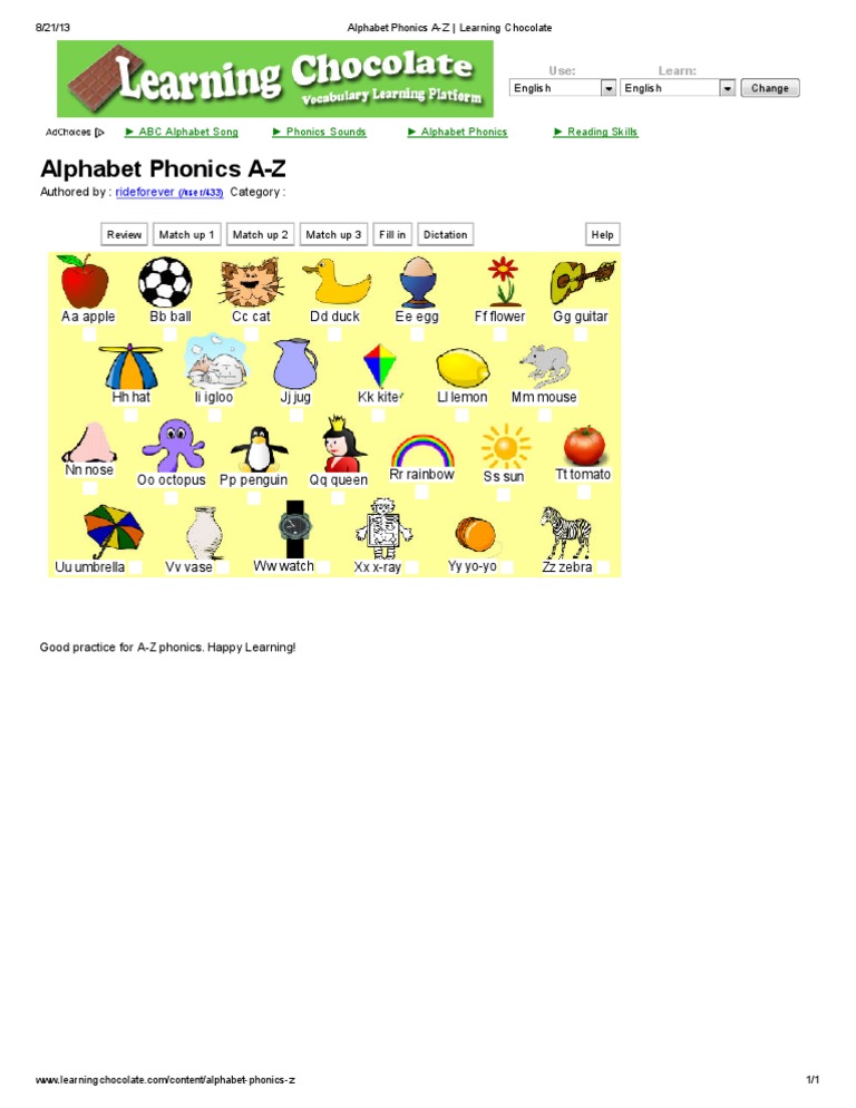Alphabet Phonics A-Z - Learning Chocolate | PDF
