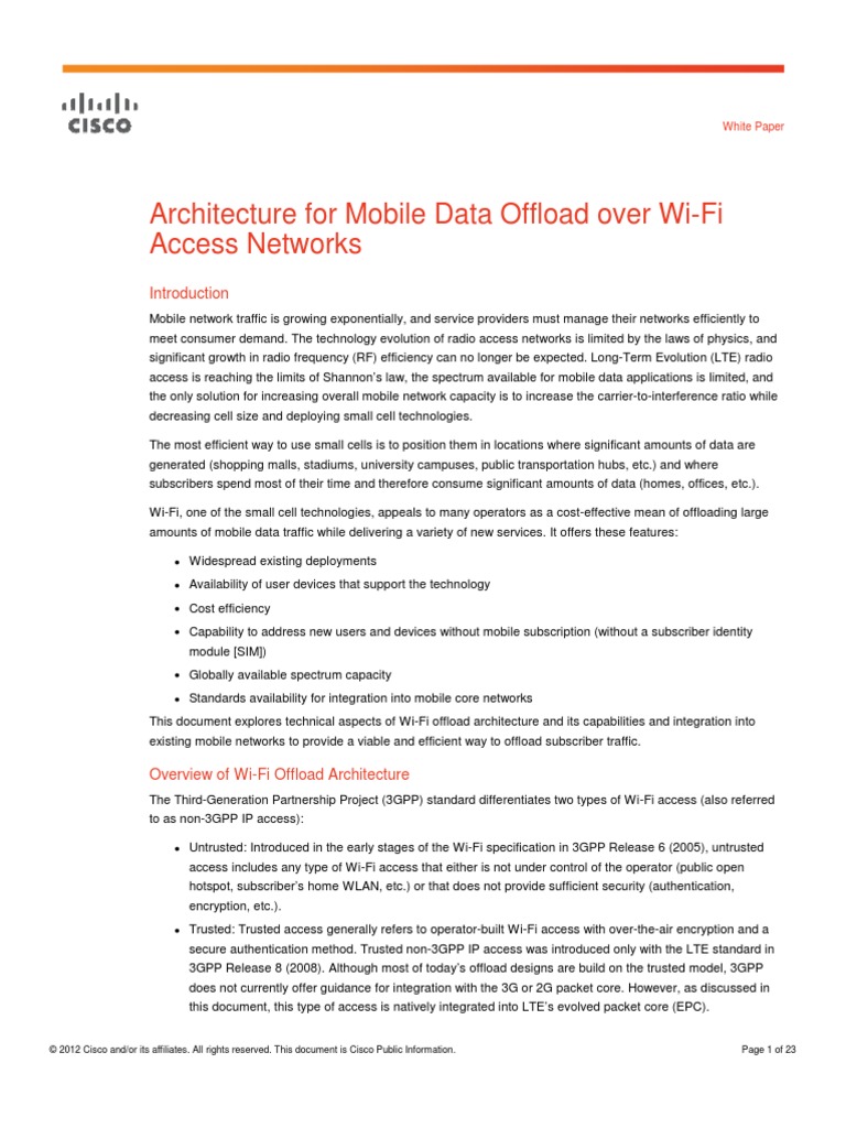 Mobile Data Offload via Wi-Fi Architecture | PDF | Computer Network | Wi Fi
