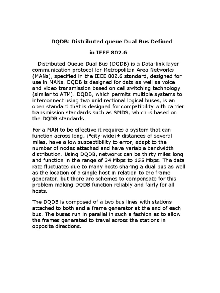 DQDB: Distributed Queue Dual Bus Defined in IEEE 802.6 | PDF | Network Protocols | Physical ...