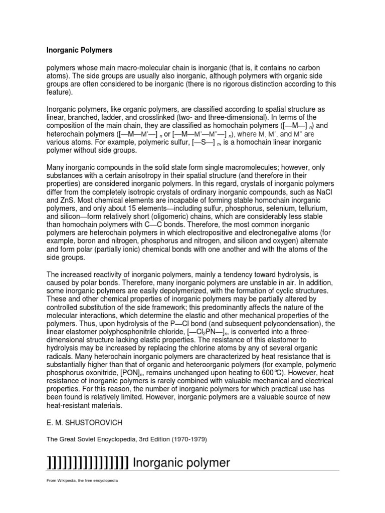 Inorganic Polymers | PDF | Polymerization | Polymers