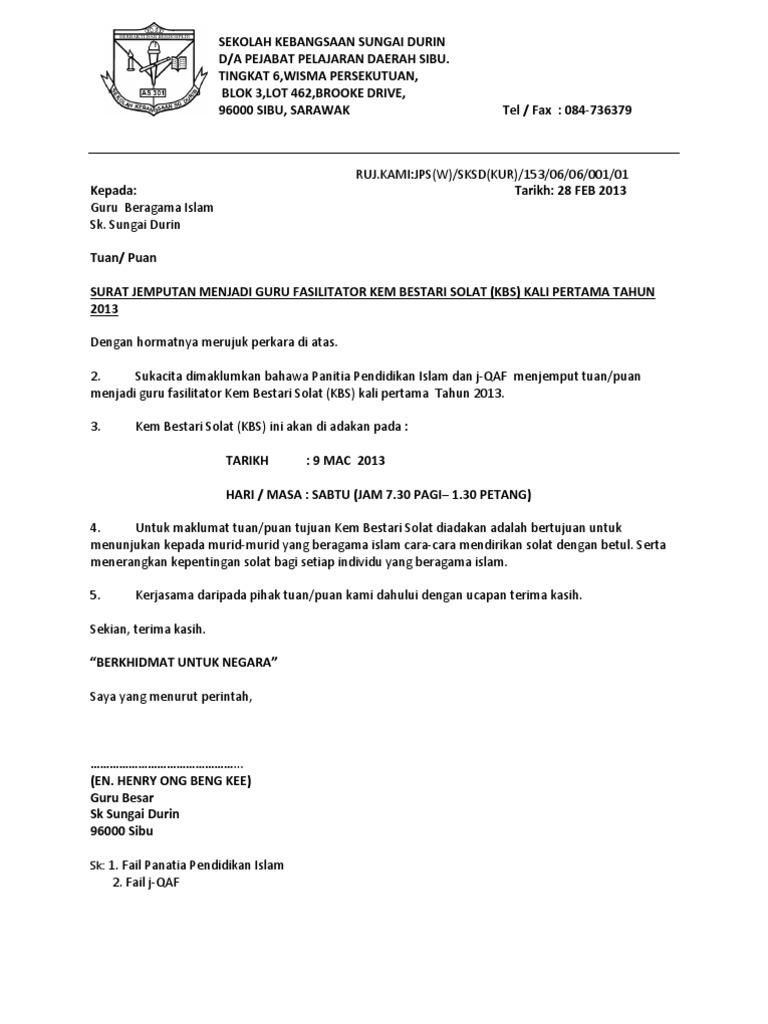 Surat Jemputan Fasilitator Kbs | PDF