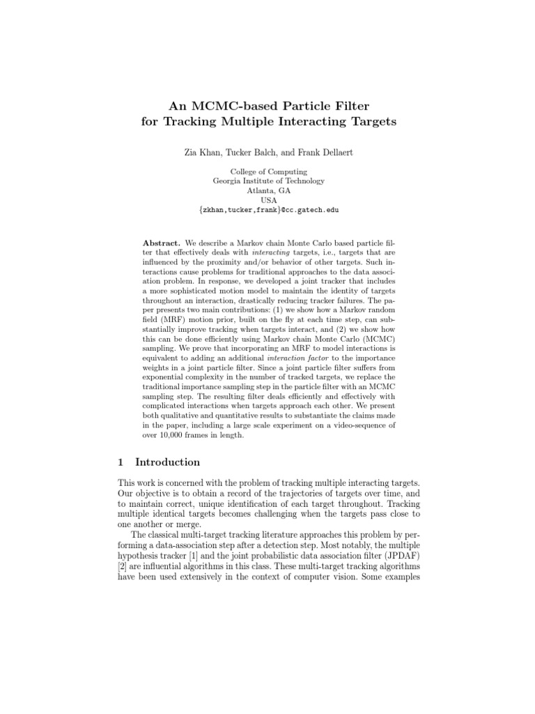 An MCMC-based Particle Filter For Tracking Multiple Interacting Targets | PDF | Monte Carlo ...