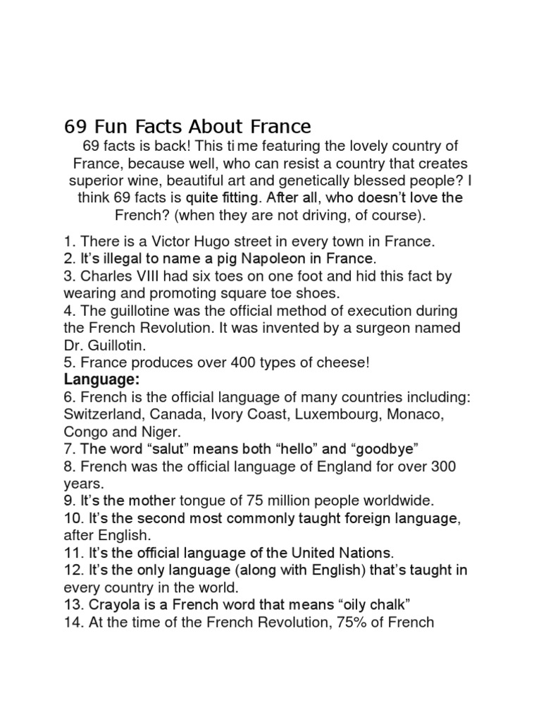 69 Fun Facts About France: Language | Download Free PDF | French ...