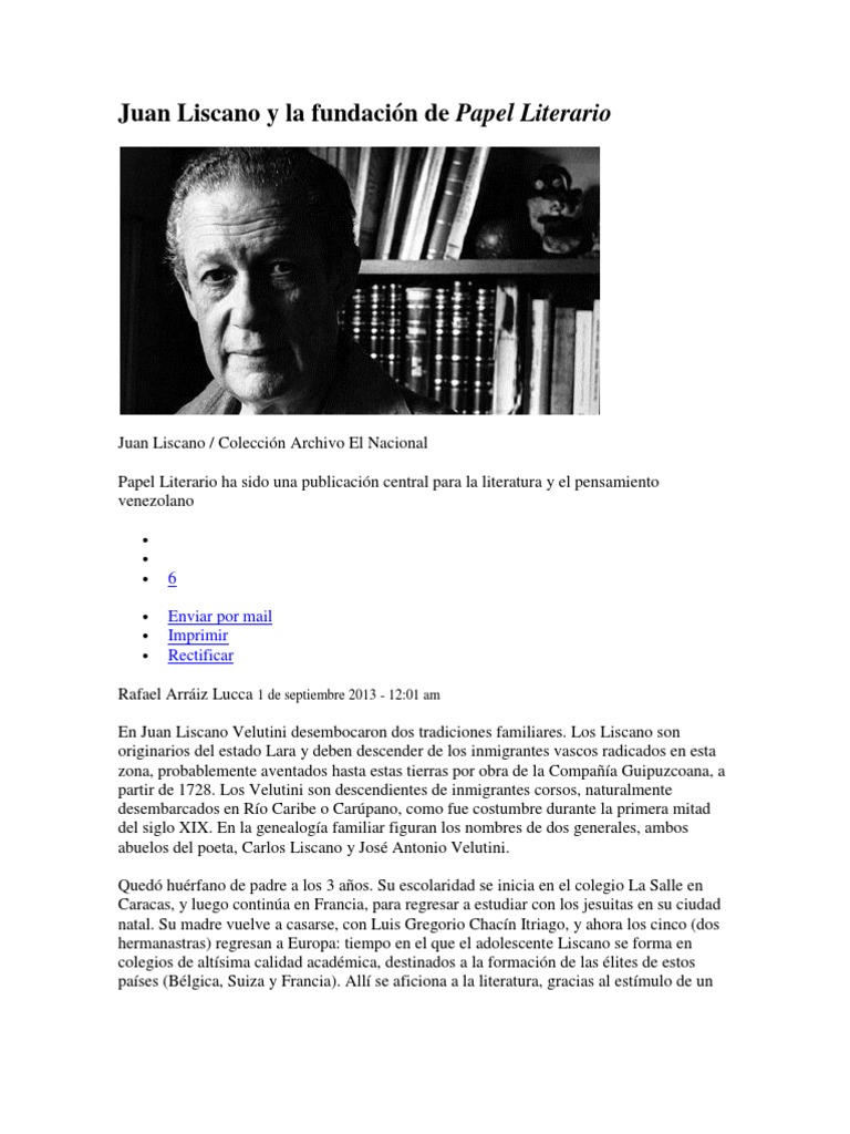 Juan Liscano y Papel Literario | PDF