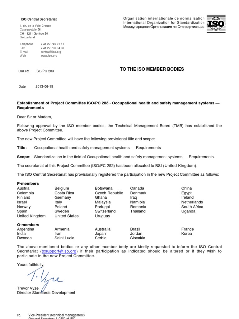 Letter For New ISO - PC 283 | PDF