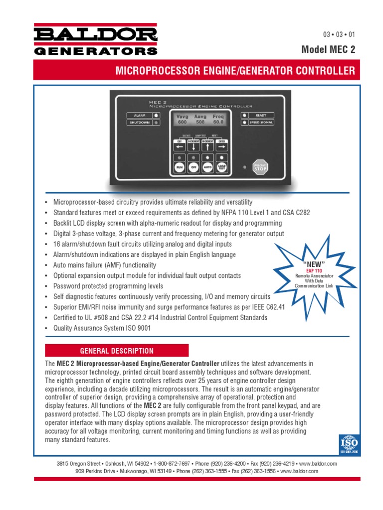 Microprocessor Engine/Generator Controller: Model MEC 2 | PDF ...