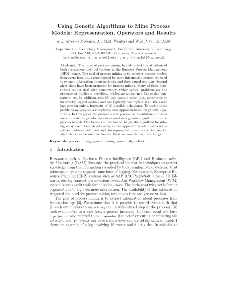 Using Genetic Algorithms To Mine Process Models: Representation ...