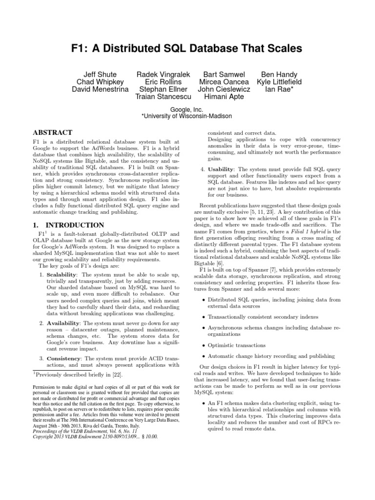 Google F1 Database | PDF | Database Index | Databases