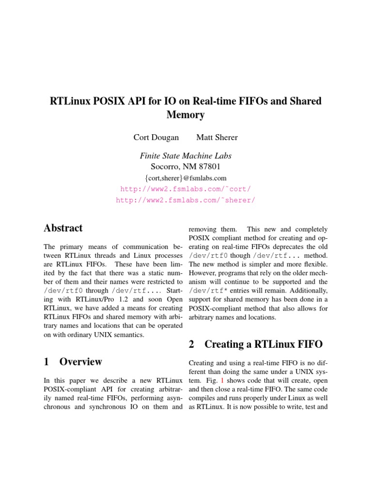 Rtlinux Posix Api For Io On Real-Time Fifos and Shared Memory | PDF | Thread (Computing ...