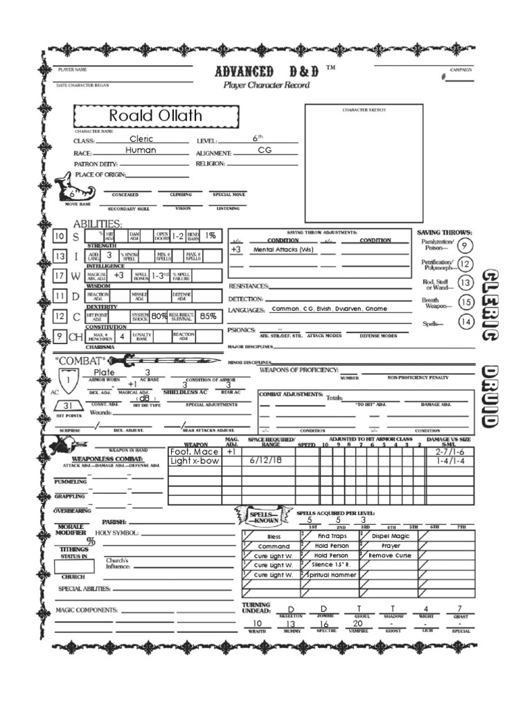 Advanced Adventures Obsidian Sands of Syncrates Pre-Gen Character ...