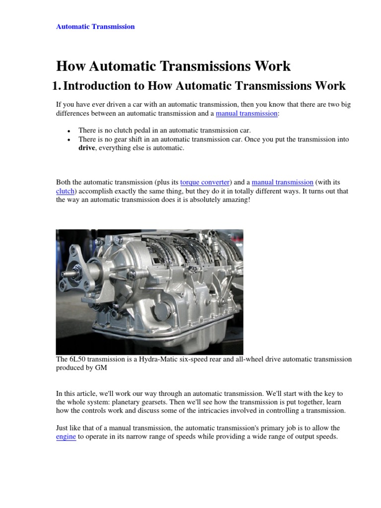 How Automatic Transmissions Work ? | PDF | Transmission (Mechanics) | Automatic Transmission