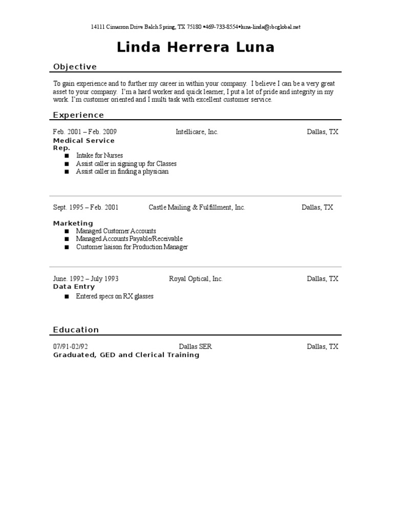 Linda 1 Resume | PDF | Business