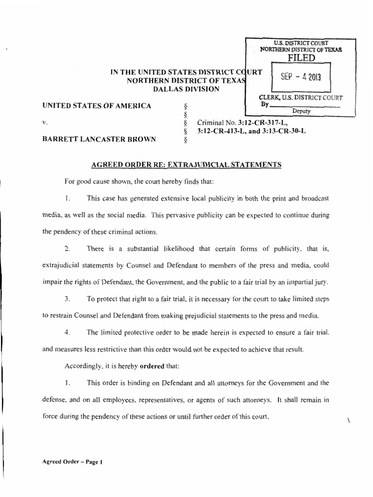 Agreed Order Re: Extrajudicial Statements | PDF | Right To A Fair Trial ...