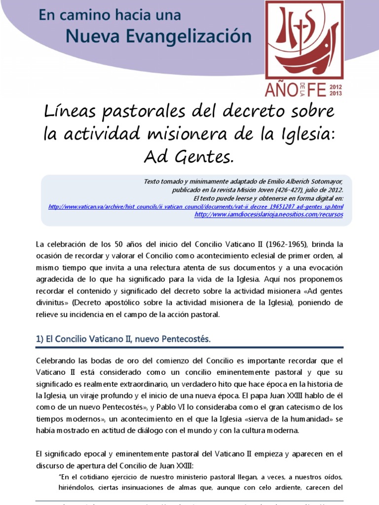 La Actividad Misionera - Comentario A Ad Gentes | PDF | Concilio ...