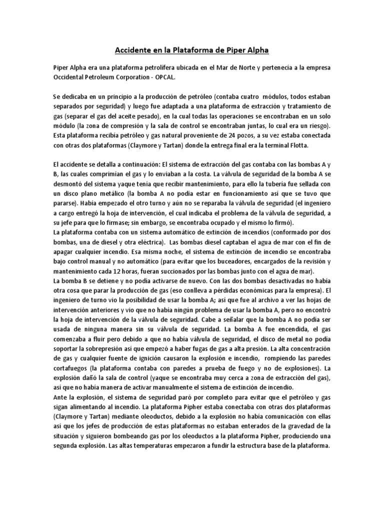 Accidente en La Plataforma de Piper Alpha | PDF | Energía y recursos | Queroseno / Parafina