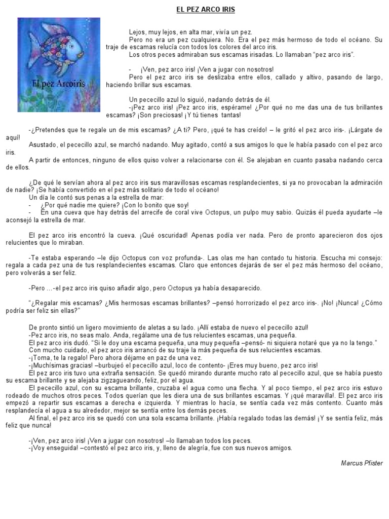 El Pez Arco Iris: Cuento Infantil | PDF | Arco iris | Pescado