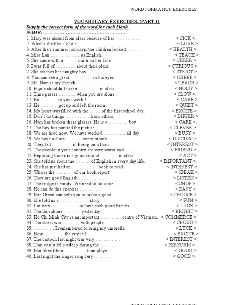 Vocabulary Exercises | PDF | Leisure