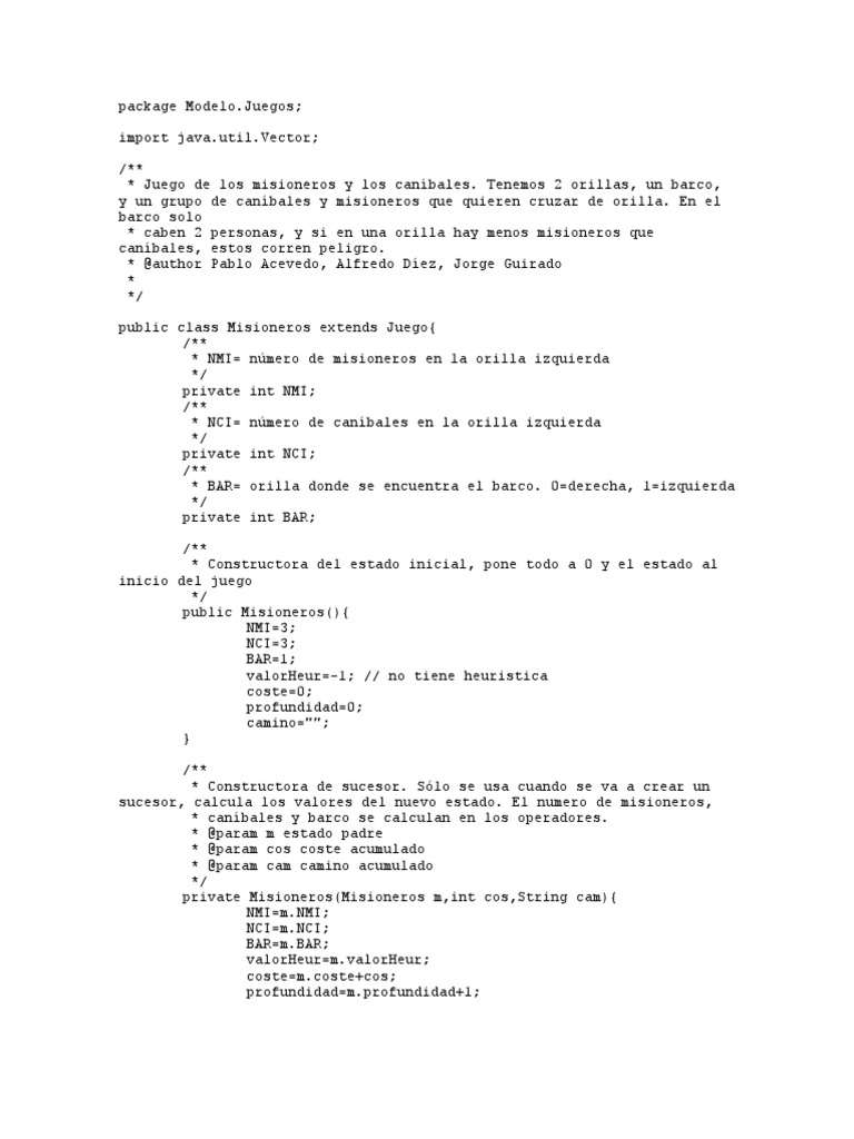 Codificacion Java Canibales y Mis | PDF | Ingeniería de software | Programación de computadoras
