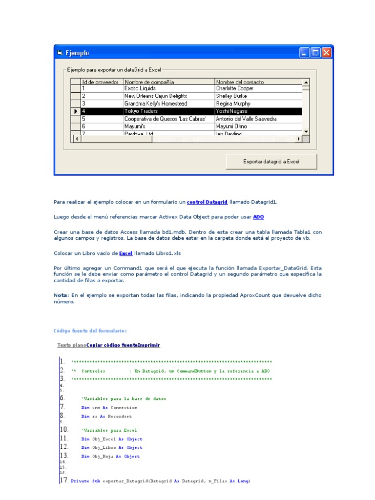 De Datagrid A Excel | PDF | Active X Data Objects | Bases de datos