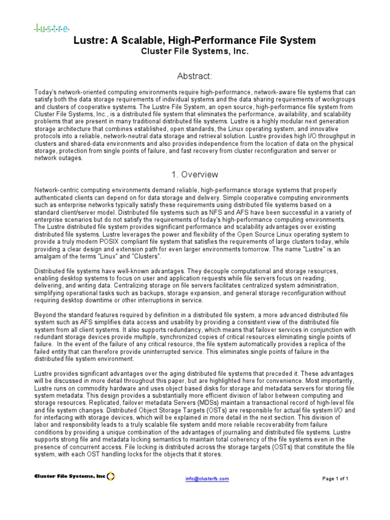 Lustre: High-Performance File System Overview | PDF