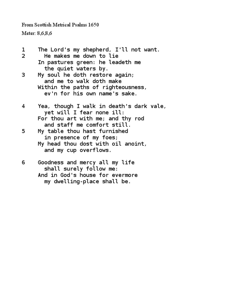 Psalm 23 Metrical Version | PDF