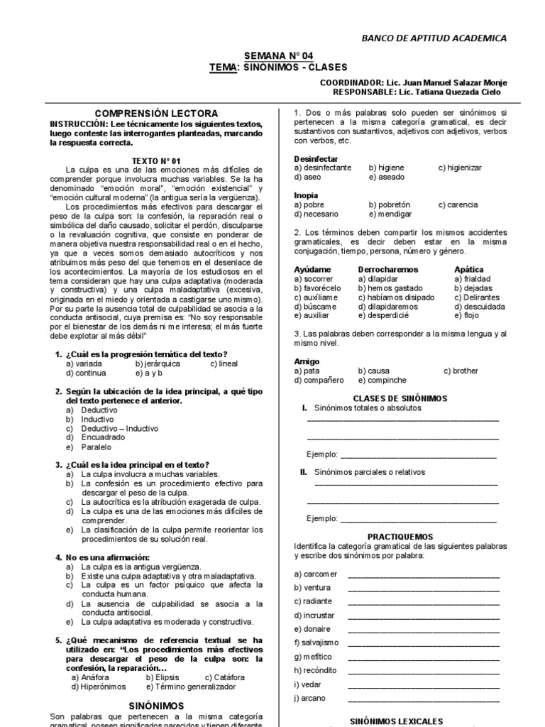 Raz. Verbal Semana 04 | PDF | Las emociones | Sintaxis