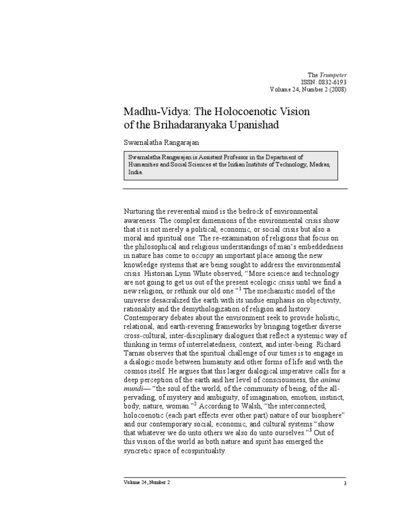 Rangarajan, Swarnalatha. Madhu-Vidya - The Holocentric Vision of The ...